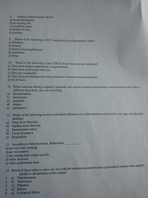 Solved 8. Terminal values include all but: a) | Chegg.com
