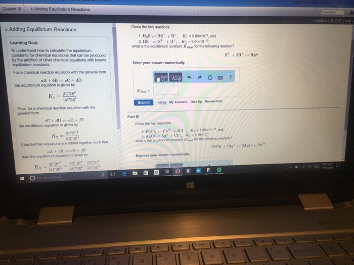 Solved Combining Equilibrium Constants Part A It is possible | Chegg.com