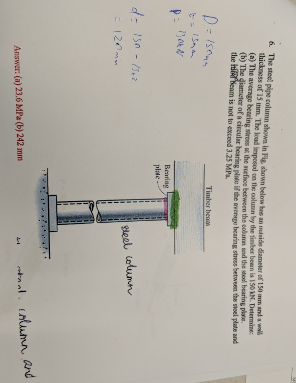 Solved 6. The steel pipe column shown in Fig, shown below | Chegg.com