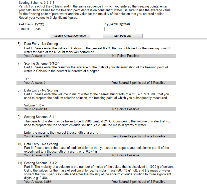 Solved Scoring Scheme: 3-3-2-1 Part II. For each of the -3 | Chegg.com