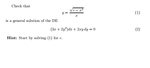 Solved Check that is a general solution of the DE | Chegg.com