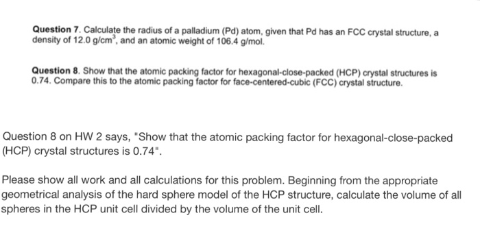 Solved Calculate the radius of a palladium (Pd) atom, given | Chegg.com