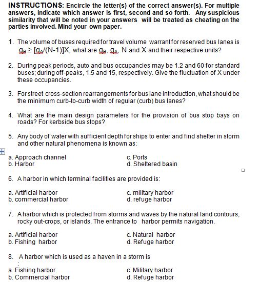 Encircle the letter(s) of the correct answer(s). For | Chegg.com
