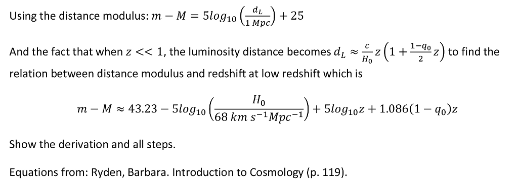 Using the distance modulus: m-M-5lognG늚) + 25 5l0g10 | Chegg.com