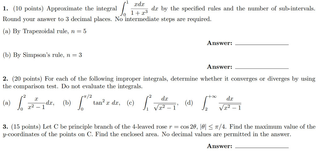 Solved 1. (10 points) Approximate the integral Round your | Chegg.com