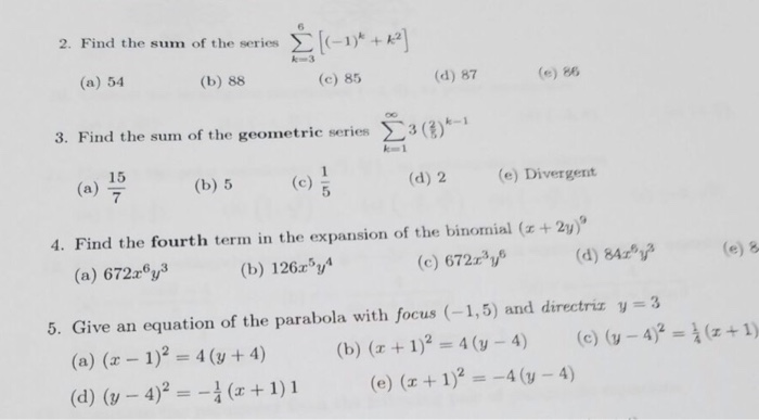 Solved Find the sum of the series sigma_k = 3^6 [(-1)^k + | Chegg.com