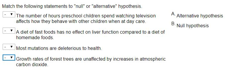 Solved Match the following statements to "null" or | Chegg.com