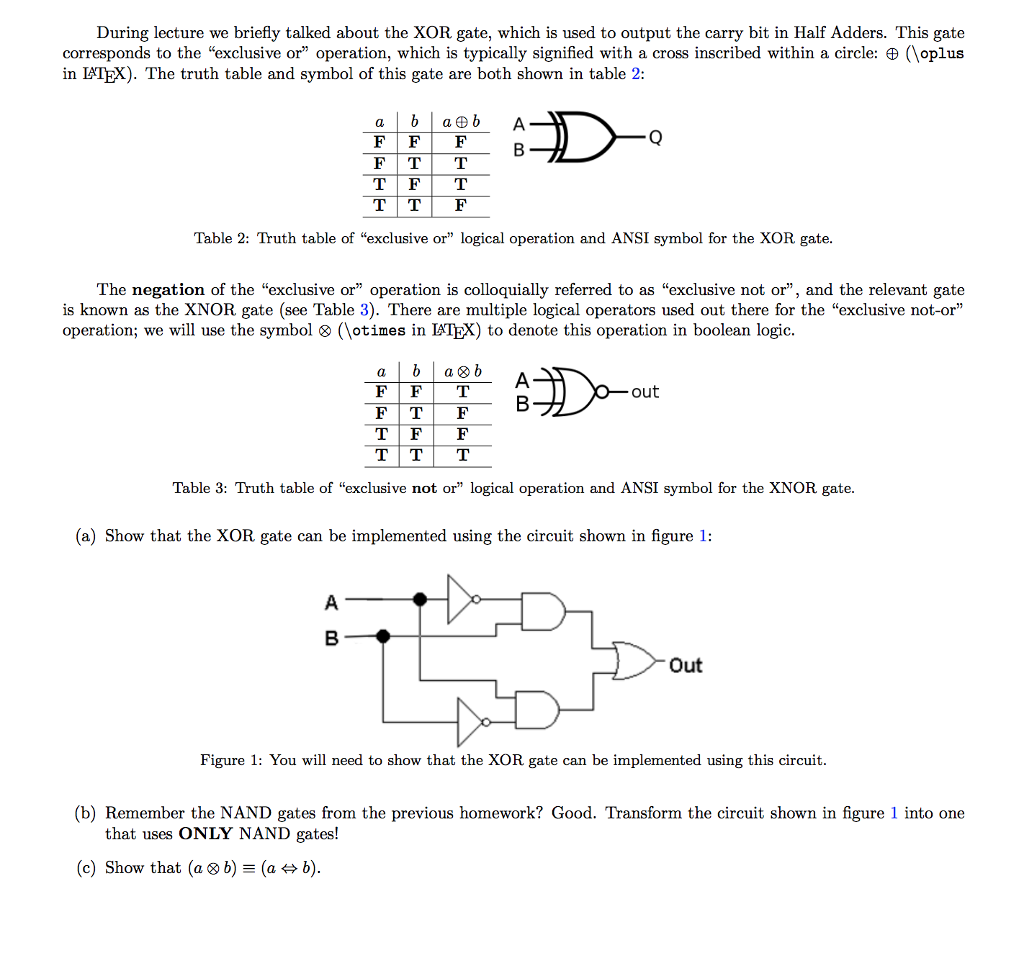 Solved During lecture we briefly talked about the XOR gate, | Chegg.com