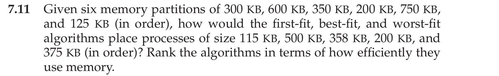 Solved Given six memory partitions of 300 KB, 600 KB, 350 | Chegg.com