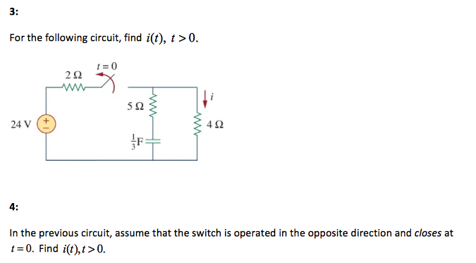 Solved For the following circuit, find i(t), t > 0. In the | Chegg.com