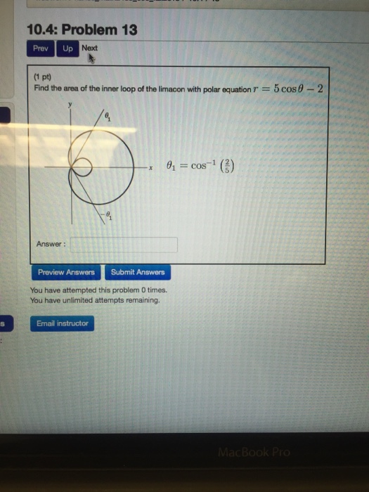 Solved Find the area of the inner loop of the limacon with | Chegg.com