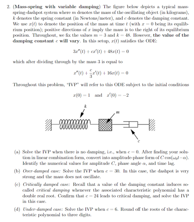 Solved 2. (Mass-spring with variable damping) The figure | Chegg.com
