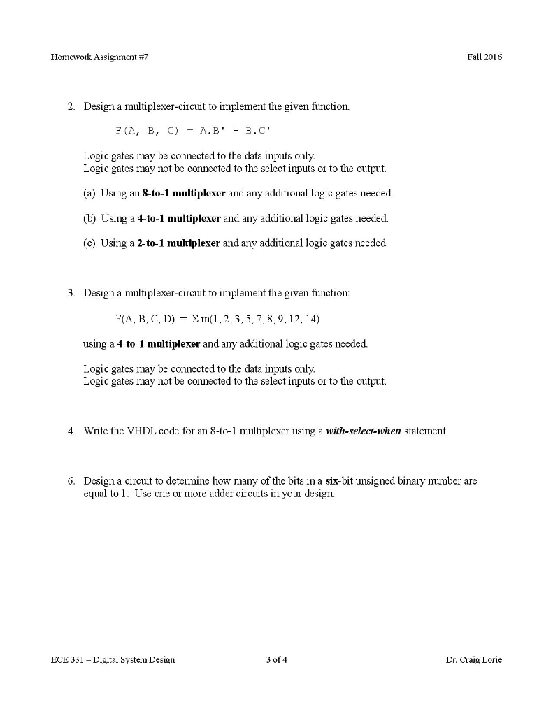 Solved Design a multiplexer-circuit to implement the given | Chegg.com