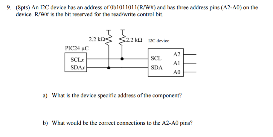 An 12C device has an address of Ob1011011(R/W#) and | Chegg.com