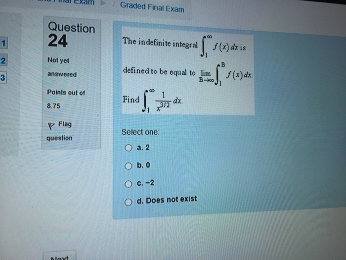 Solved The indefinite integral integral^infinity_1 f(x) dx | Chegg.com