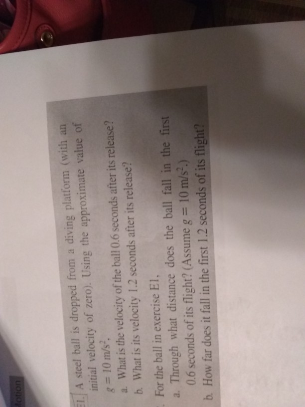 Solved oton L A steel ball is dropped from a diving platform | Chegg.com