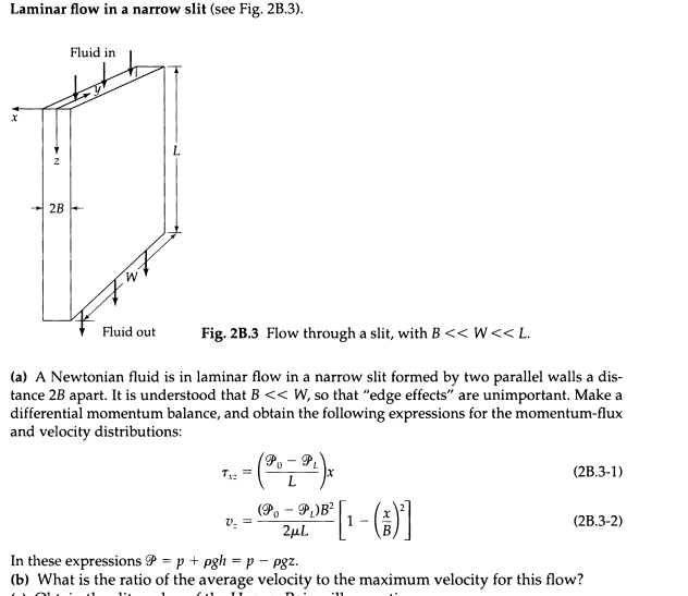 Solved Laminar flow in a narrow slit (see Fig. 2B.3). Fig. | Chegg.com