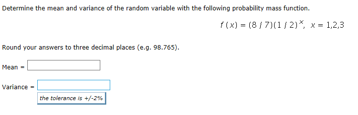 Solved Determine the mean and variance of the random | Chegg.com