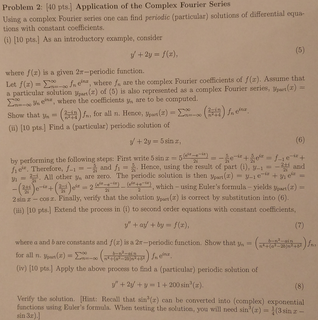 Solved Application of the Complex Fourier Series Using a | Chegg.com
