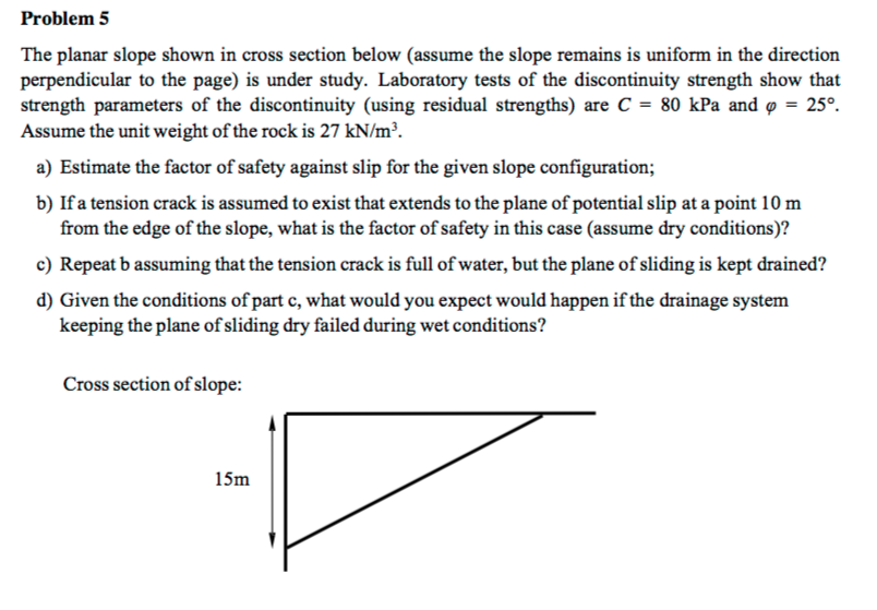 The planar slope shown in cross section below (assume | Chegg.com