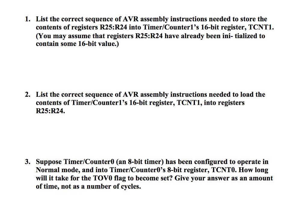 1. List the correct sequence of AVR assembly | Chegg.com