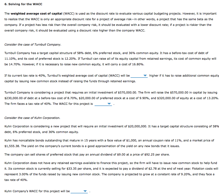 Solved 6. Solving for the WACC The weighted average cost of | Chegg.com