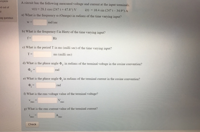 Solved A circuit has the following measured voltage and | Chegg.com