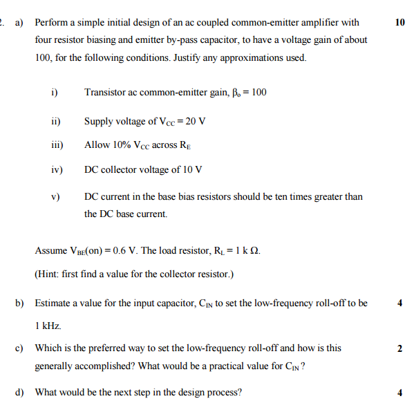 Solved Perform a simple initial design of an ac coupled | Chegg.com