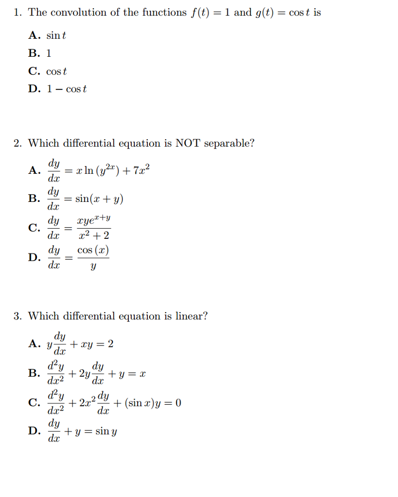 Solved The Convolution Of The Functions F T 1 And G T