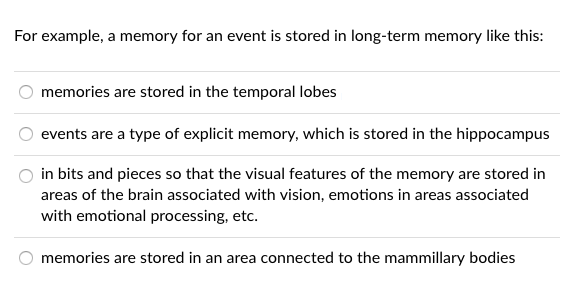 Solved For example, a memory for an event is stored in | Chegg.com