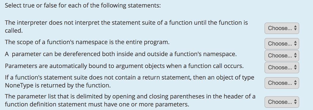 Solved Select true or false for each of the following | Chegg.com