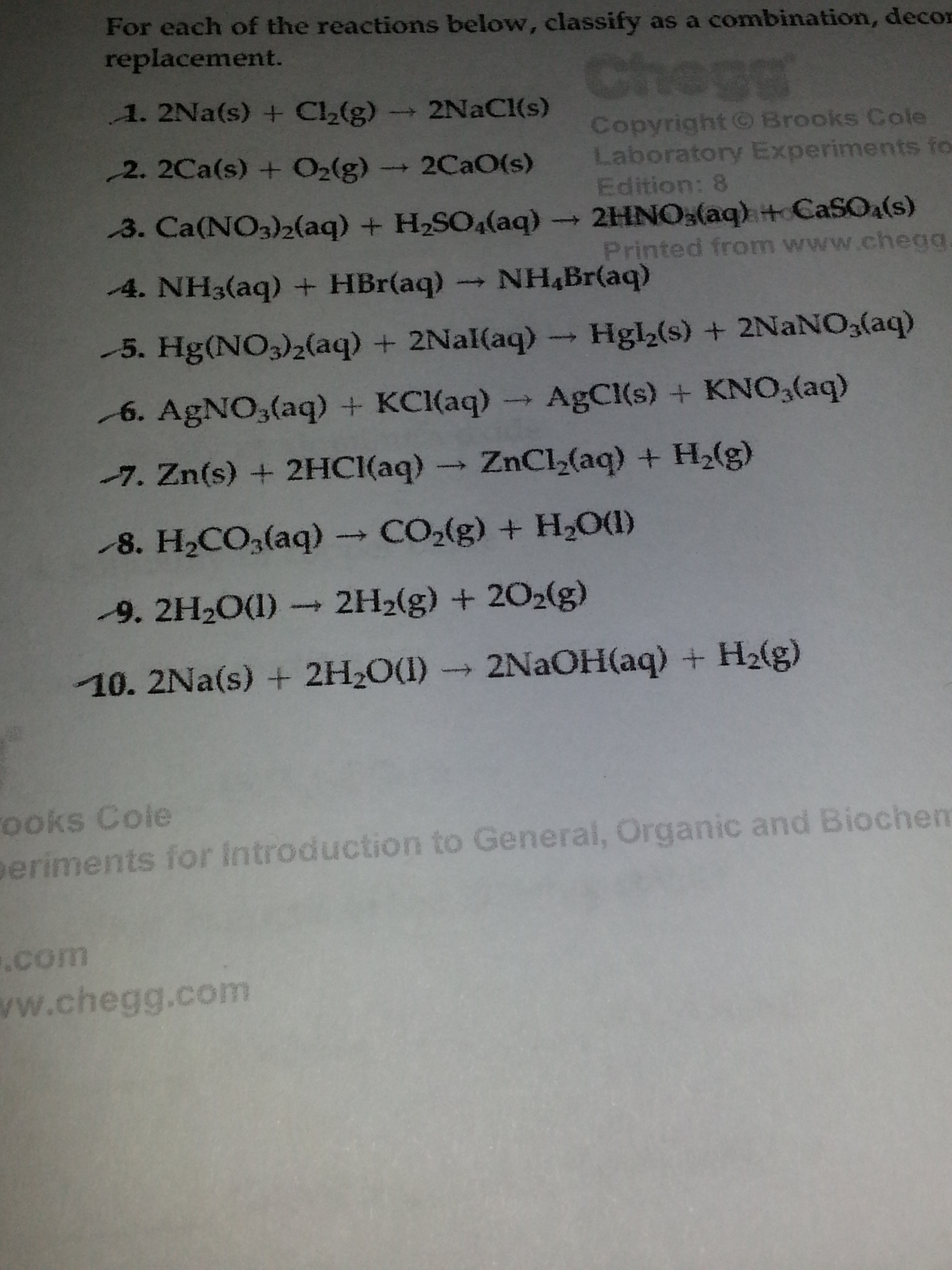 Solved For Each Of The Reactions Below Classify As