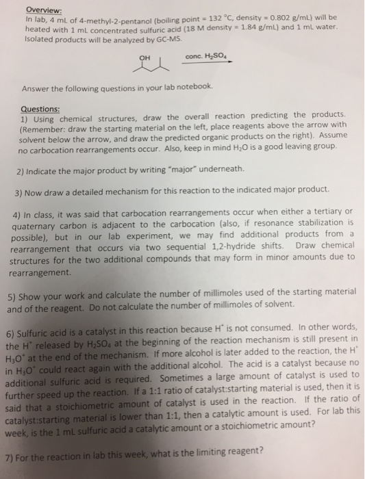 Solved In lab, 4 ml of 4-methyl-2-pentanol (boiling point = | Chegg.com