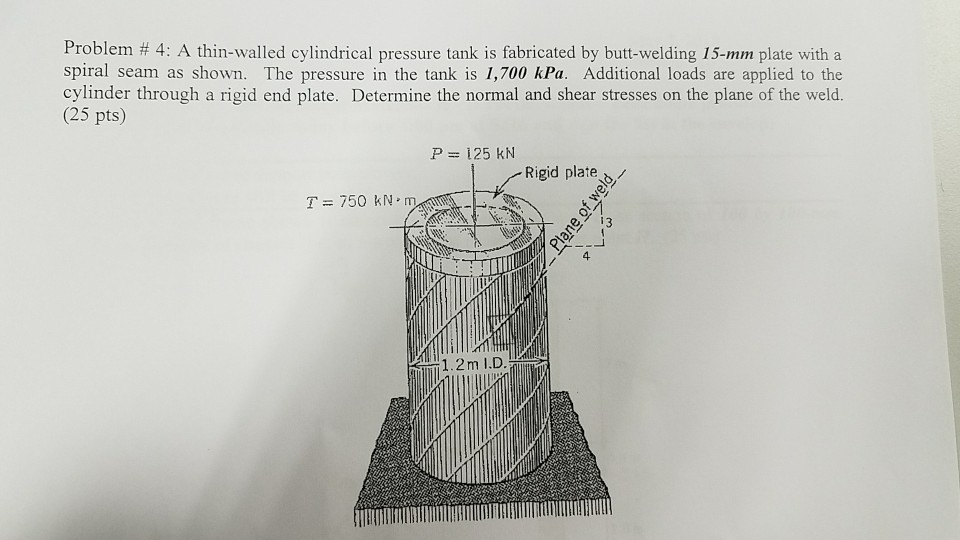Solved Problem # 4: A thin-walled cylindrical pressure tank | Chegg.com