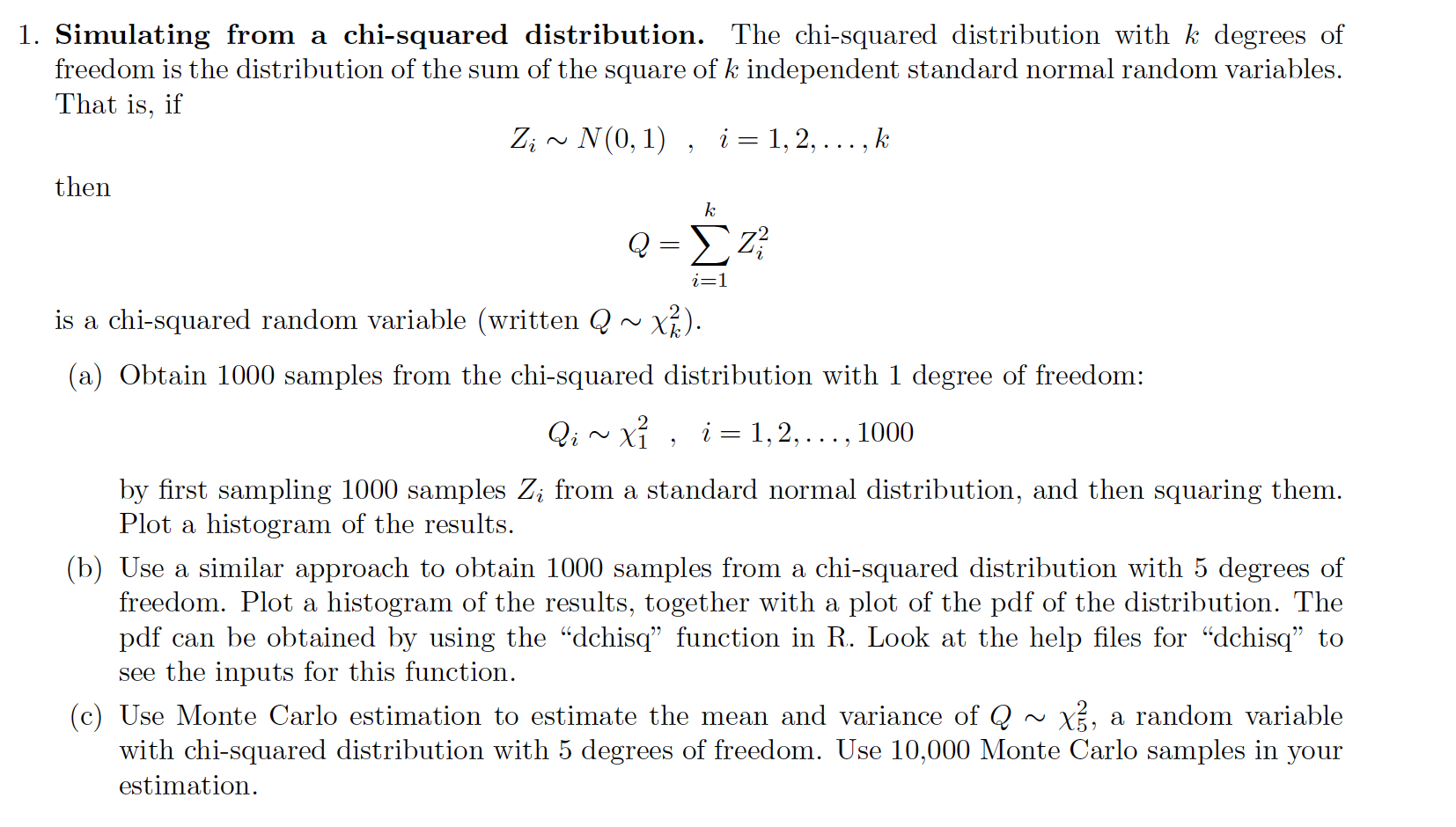 Simulating from a chi-squared distribution. The | Chegg.com