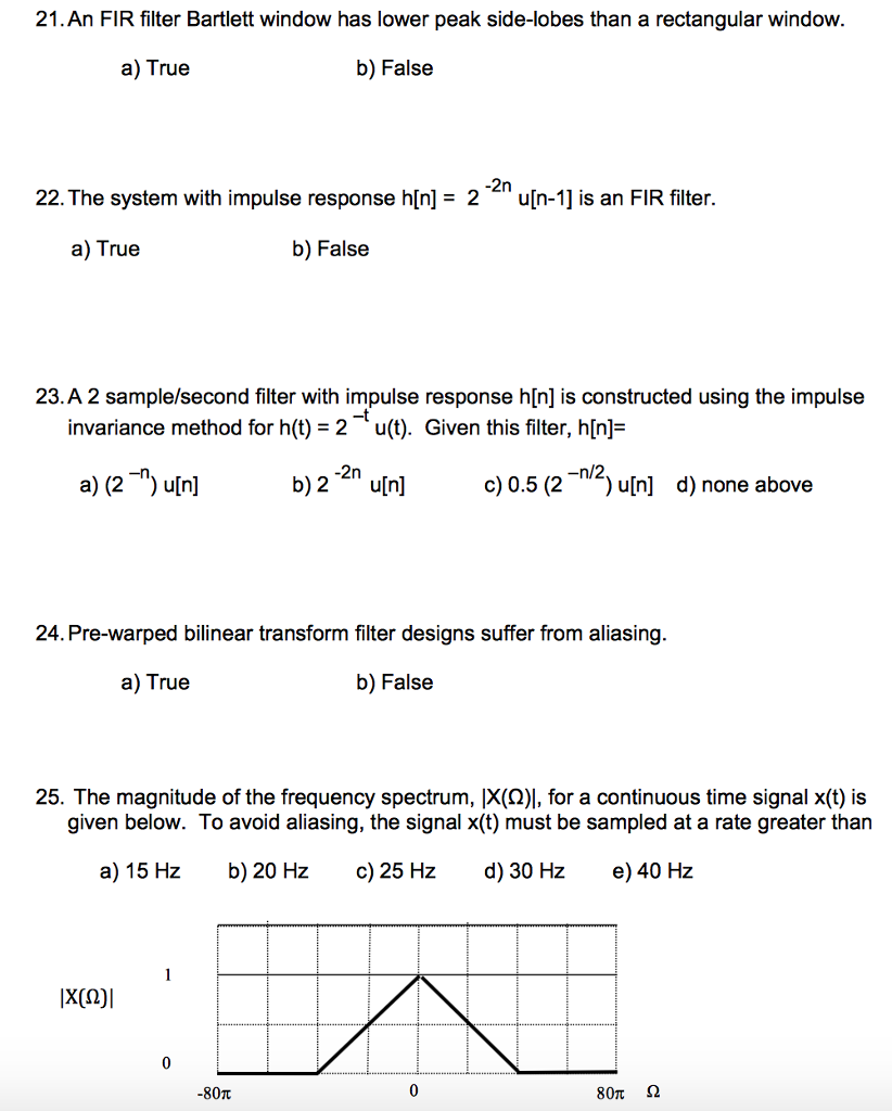 Solved An FIR filter Bartlett window has lower peak | Chegg.com