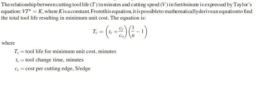 Solved The relationship between cutting tool life (T) in | Chegg.com