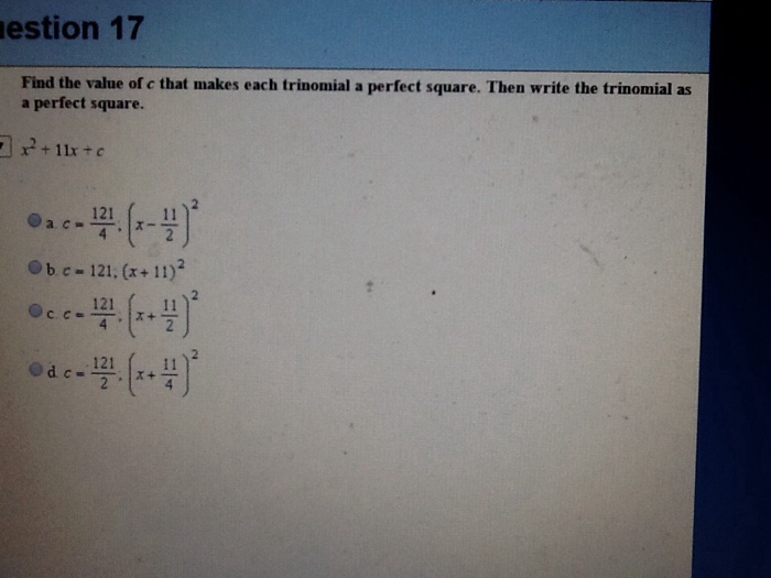 Solved Find the value of c that makes each trinomial a | Chegg.com