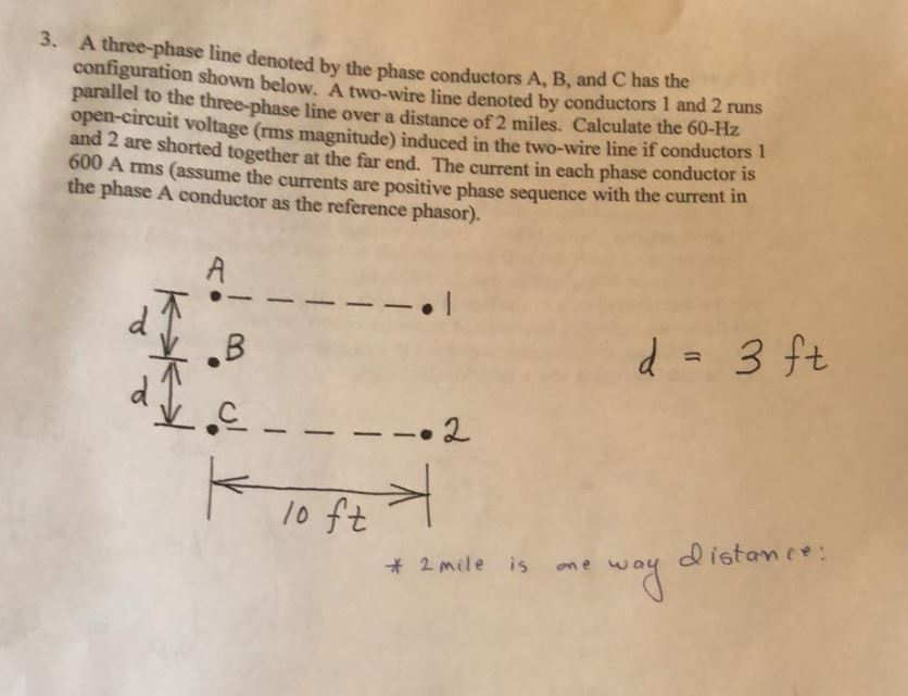 Solved A three-phase line denoted by the phase conductors A, | Chegg.com