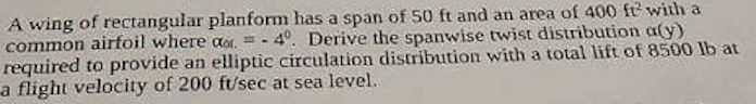 Solved wing of rectangular planform has a span of 50 ft and | Chegg.com