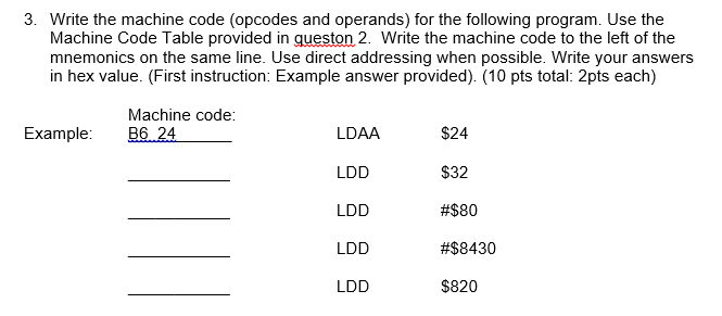 Solved 2 Using The Machine Code Table Below Disassemble 