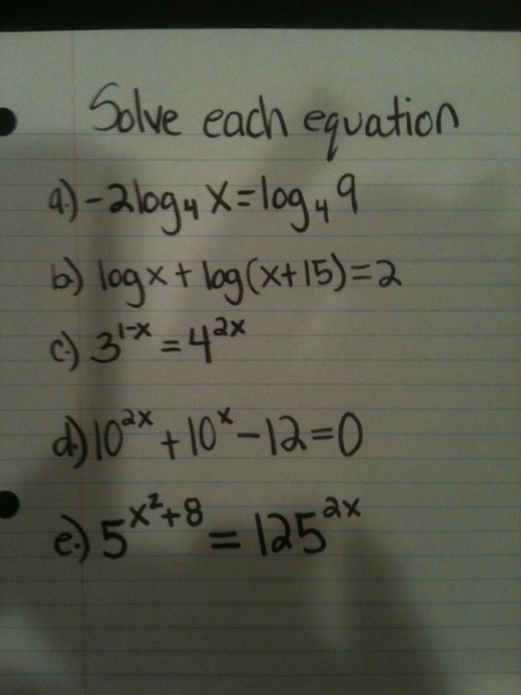 Solved Solve each equation -2log4 x = log4 9 log x + log(x | Chegg.com