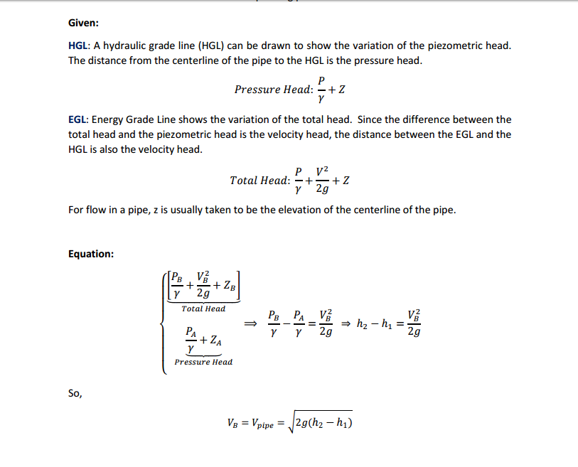 Solved Given: HGL: A hydraulic grade line (HGL) can be drawn | Chegg.com