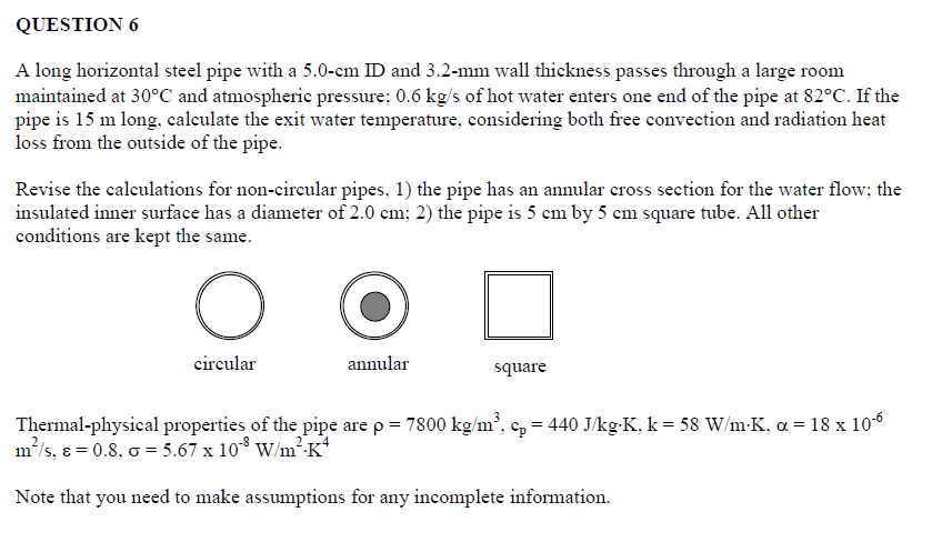 Solved A long horizontal steel pipe with a 5.0-cm ID and | Chegg.com