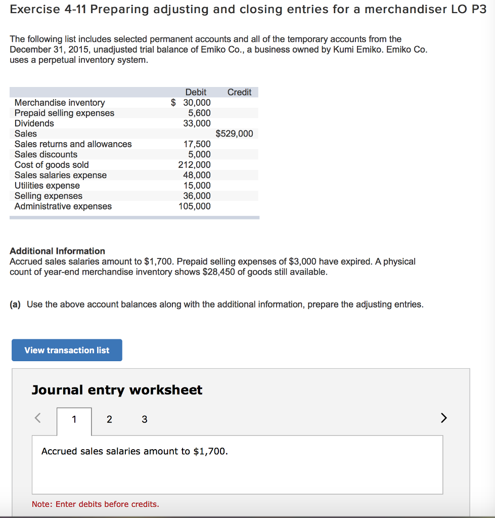 Solved Exercise 4-11 Preparing adjusting and closing entries | Chegg.com