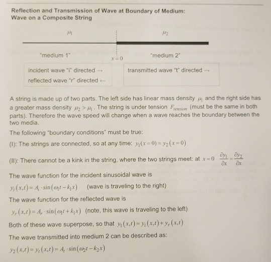 Solved Reflection and Transmission of Wave at Boundary of | Chegg.com