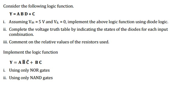 Solved Consider the following logic function. Y = A B D + C | Chegg.com