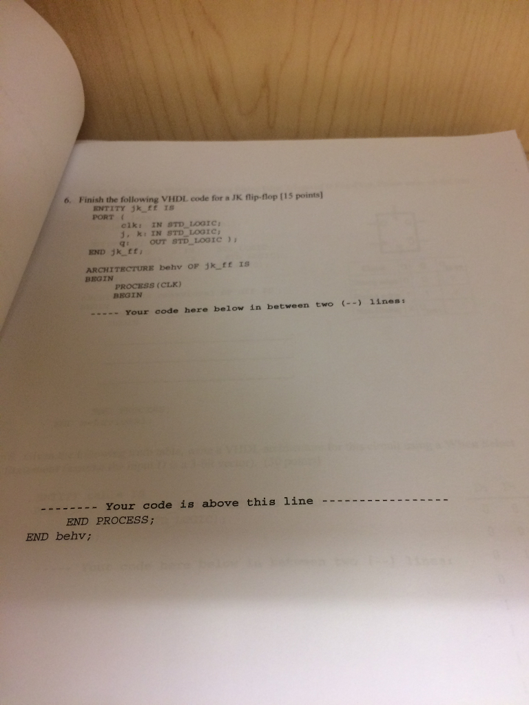 Solved o. Finish the following VHDL code for a JK flip-flop | Chegg.com