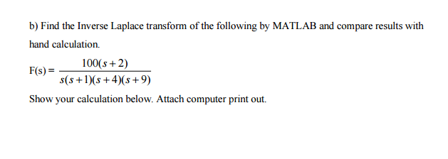 Solved b) Find the Inverse Laplace transform of the | Chegg.com