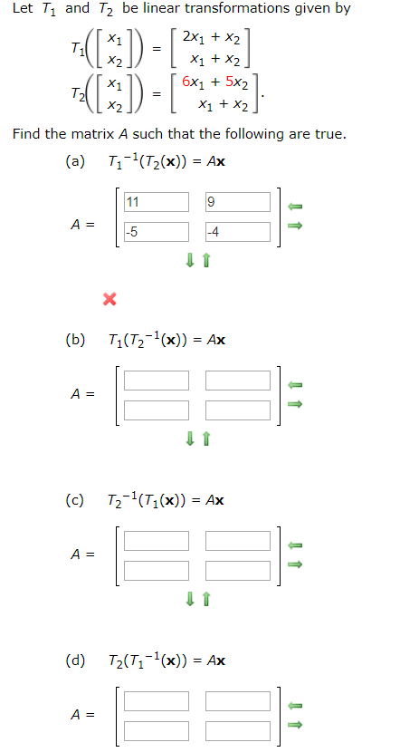 Solved Let T1 and T2 be linear transformations given by 2x1 | Chegg.com